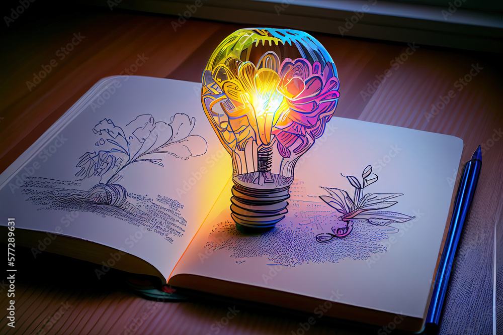 World intellectual property day and education concept with innovative light bulb on book with ...
