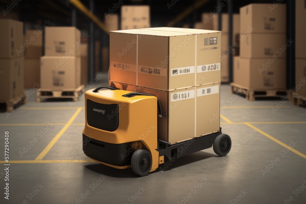 AGV (Automated guided vehicle) in warehouse logistic and transport ...