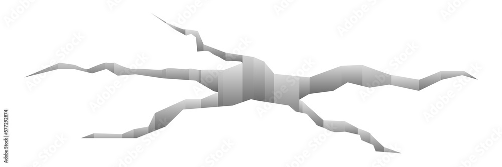 3D crack in ground, hole and slit on white surface of damaged land ...