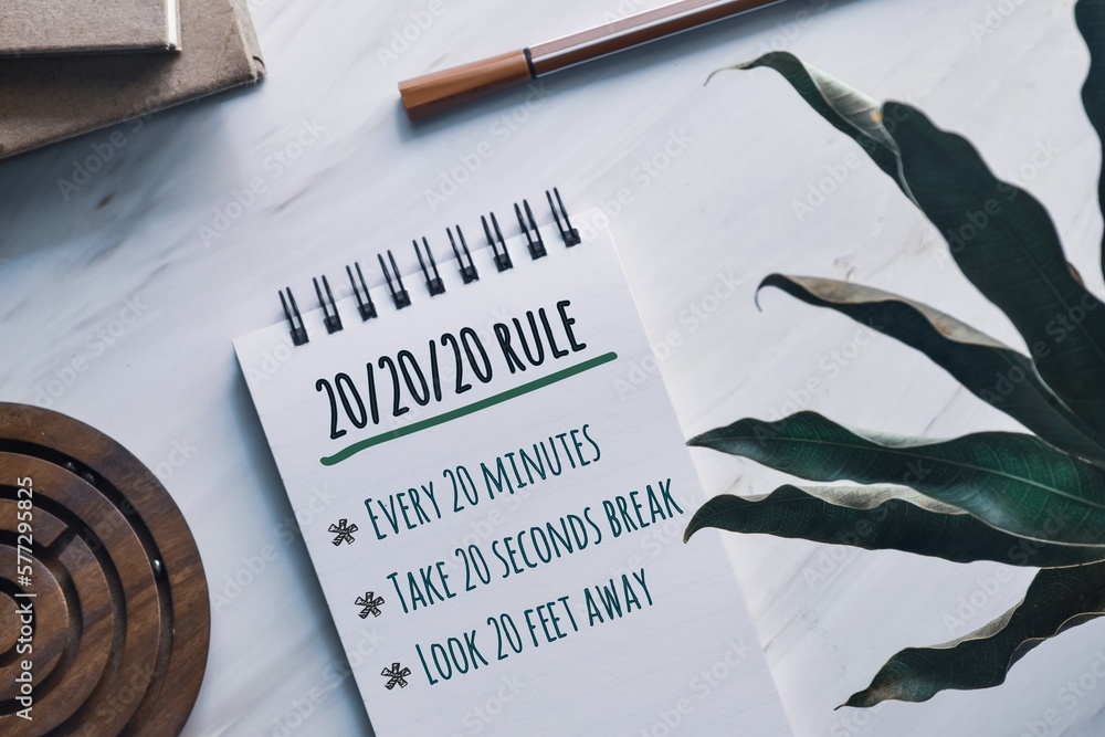 20-20-20 rule to prevent digital eye strain concept and key points on ...