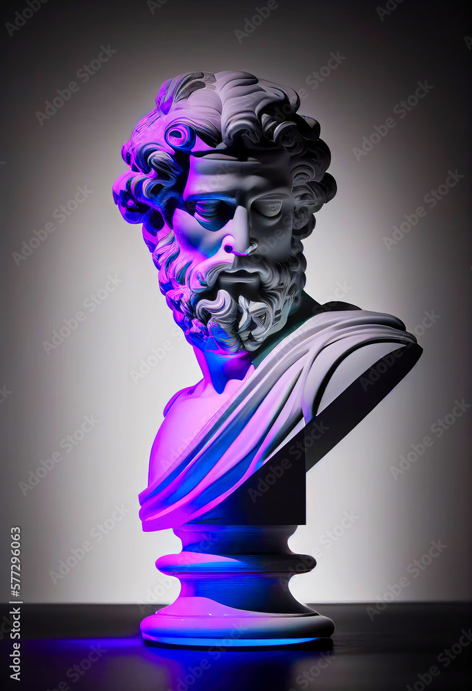 Greek Philosopher Sculpture with neon lights. Generative ai Stock ...