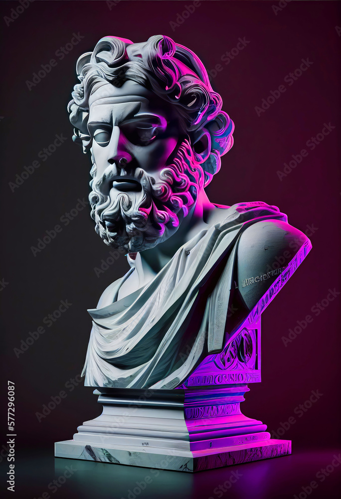 Greek Philosopher Sculpture with neon lights. Generative ai Stock ...