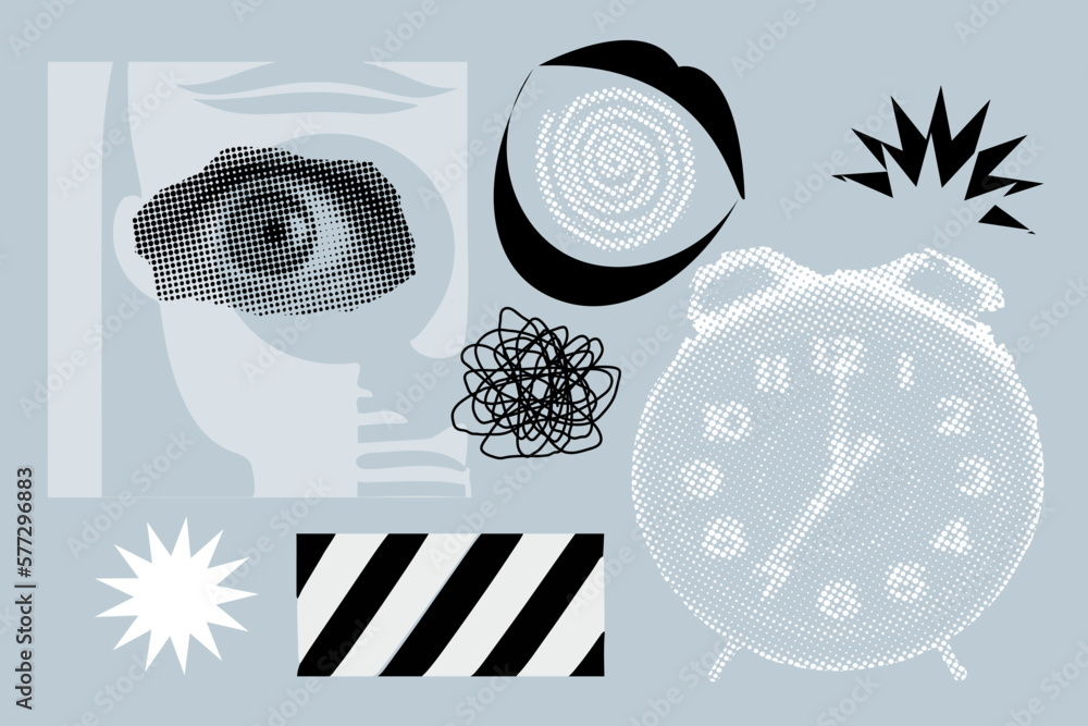 Fashion art collage with alarm clock and eye in pop art style with ...