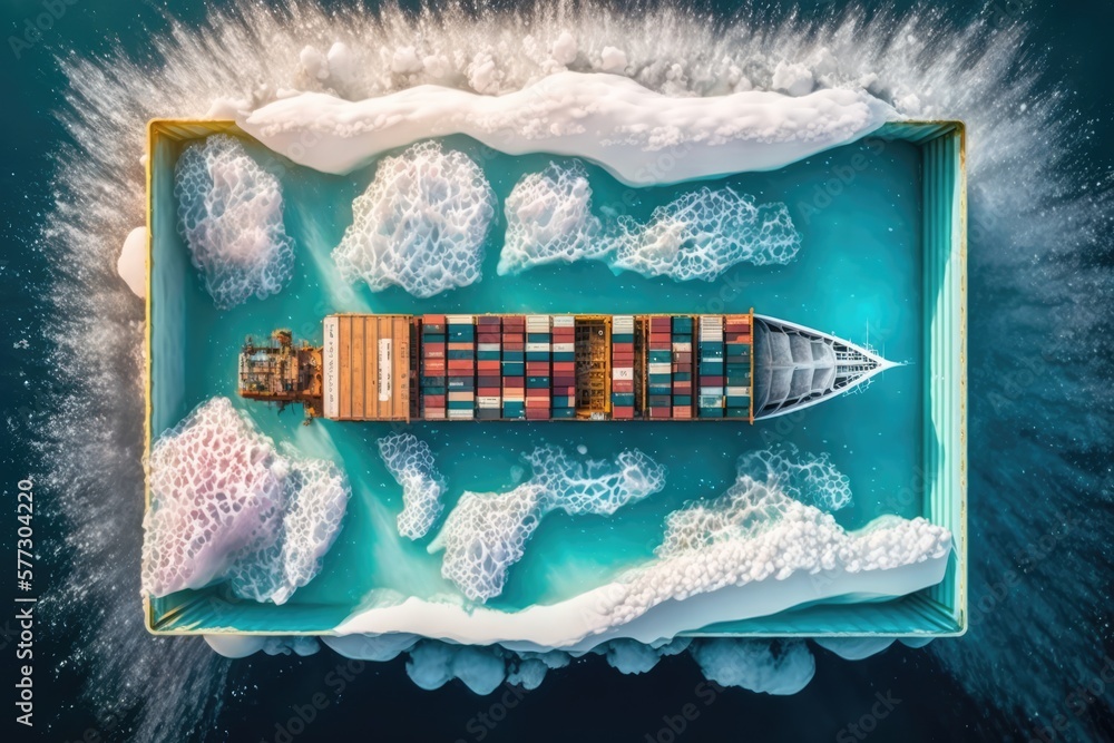 Frozen Ocean Freight Logistics - Container Ship Transporting Cargo Amid ...