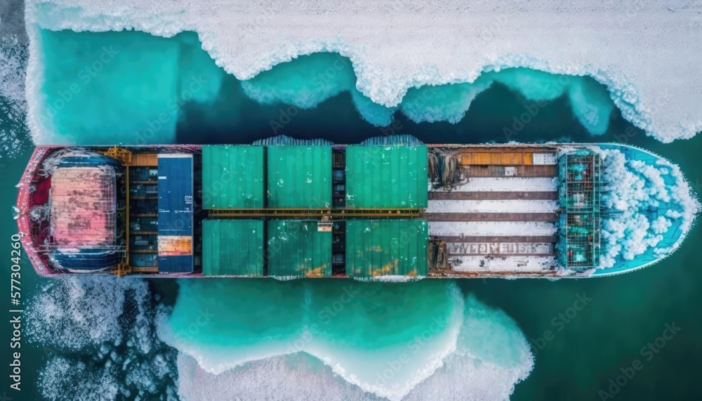 Ilustracja Stock: Frozen Ocean Freight Logistics - Container Ship ...