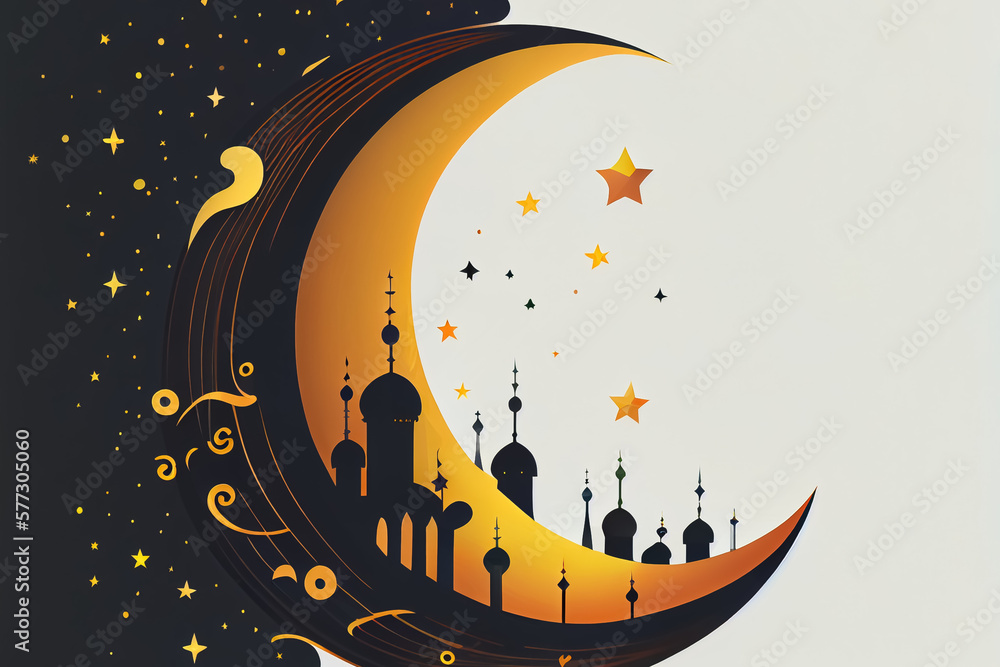 cartoon style illustration of crescent golden moon isolated on white ...