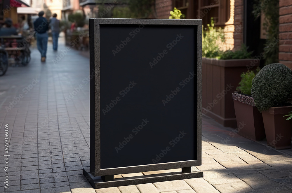 Black blank signboard mock up street store or company on wall ...