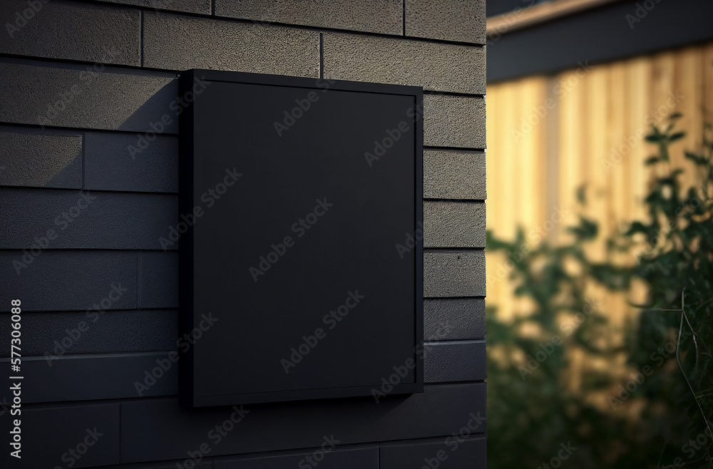 Black blank signboard mock up street store or company on wall ...