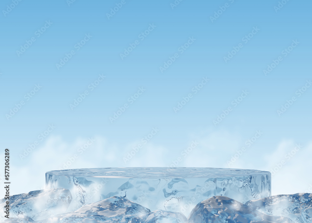 3D ice podium or blue dais stage. ice elegant podium mock-up stand ...