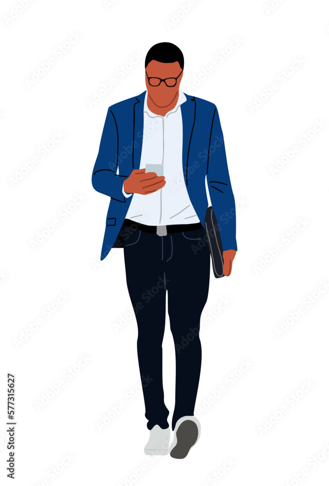 Black Businessman walking with phone. Handsome african american ...