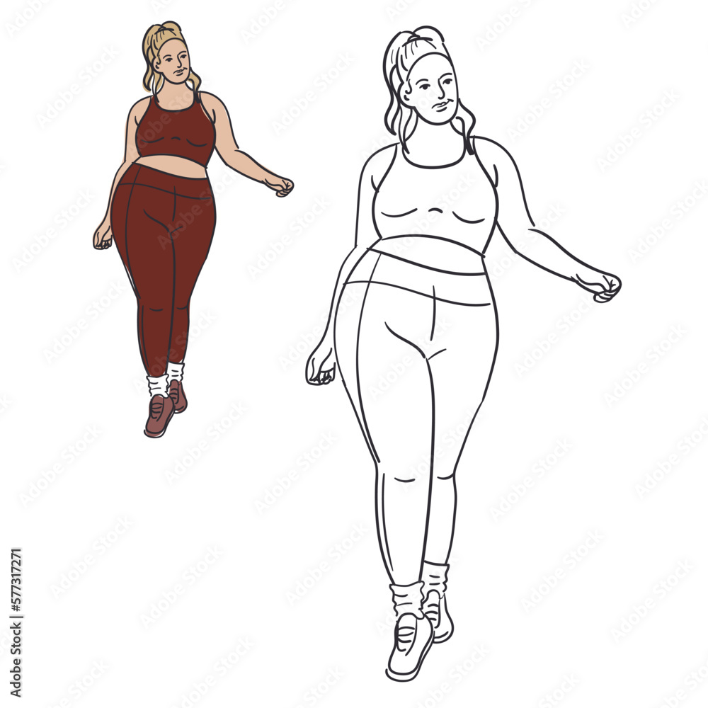 The Outline Of A Full Female Figure In A Tracksuit Is Engaged Outline Of A Silhouette Of A