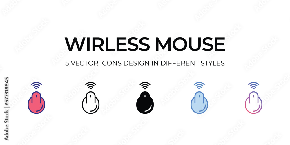 wireless mouse Icon Design in Five style with Editable Stroke. Line ...