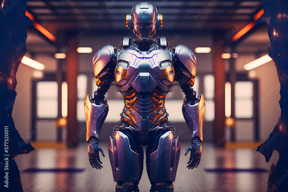 Modern futuristic male humanoid robot with metal outfit. Neural network ...
