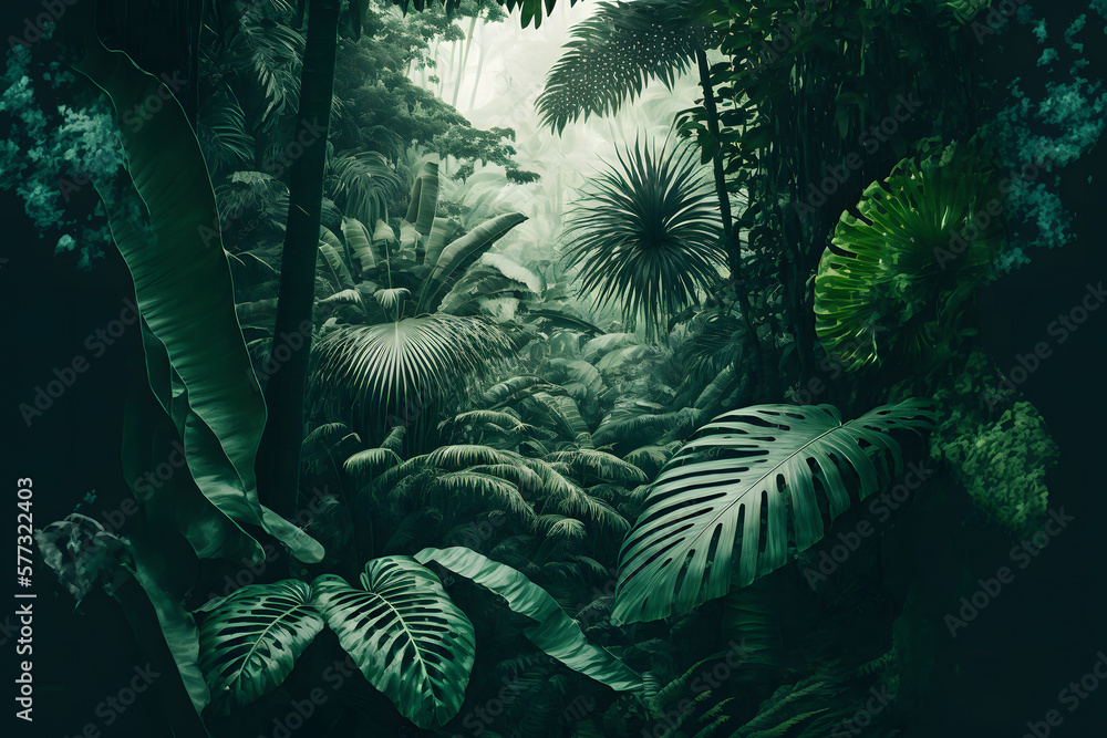 Asian tropical jungle rainforest in daytime. Neural network AI ...