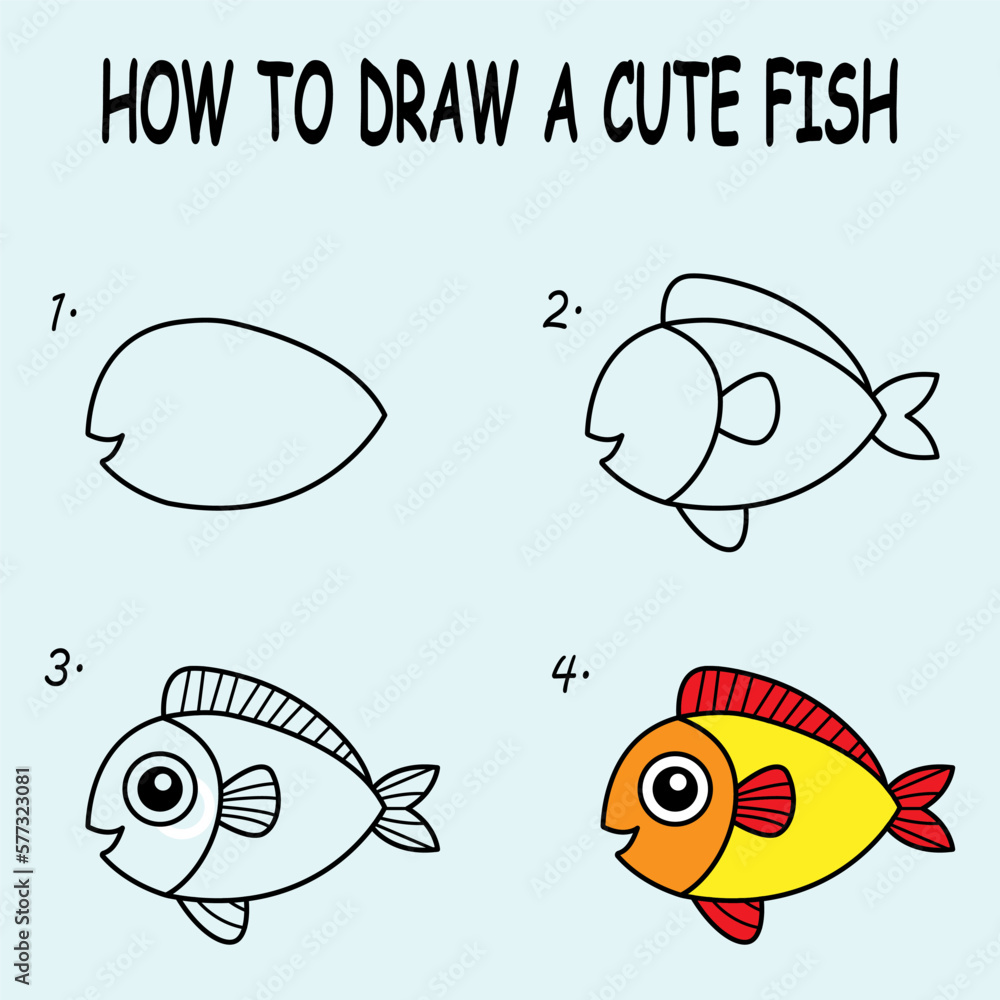 Vettoriale Stock Step by step to draw a Fish. Drawing tutorial a Fish ...