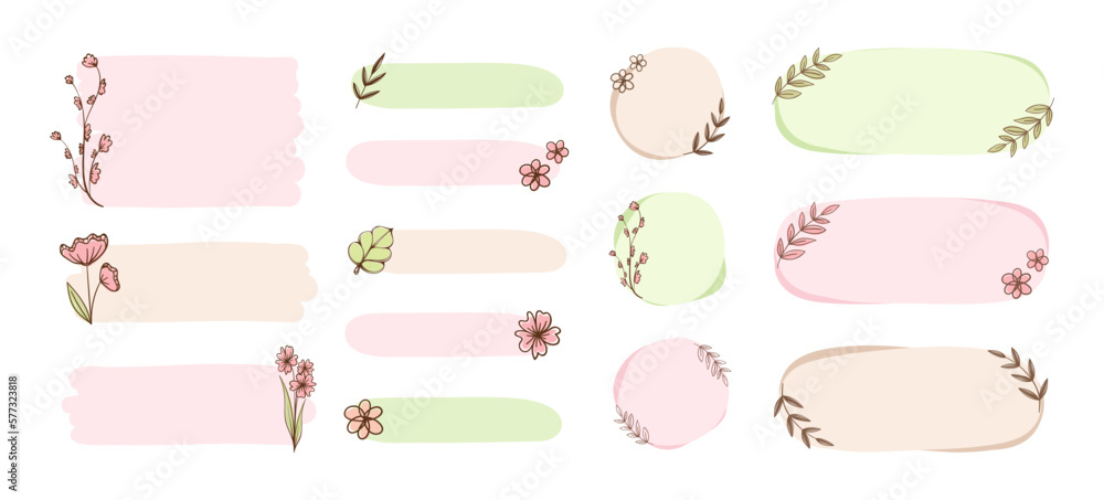 Aesthetic boho floral frame collection. Cute pastel border for card ...