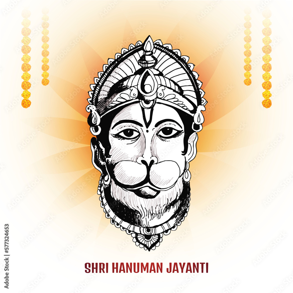 Hand draw hanuman face sketch for hanuman jayanti card background Stock ...