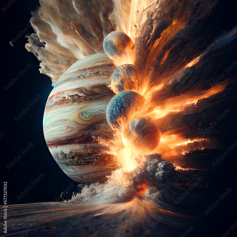 Space apocalypse. Planet explosion, storm, armageddon, space mission ...