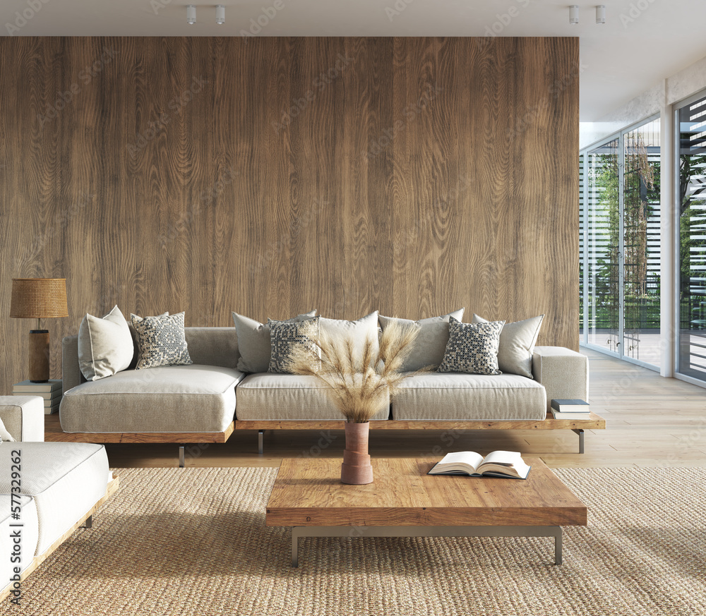 Modern home interior background, wall mock up, 3d render Stock ...