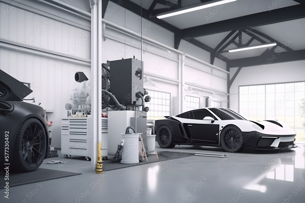 Automation aumobile factory concept. Robot assembly line in car ...