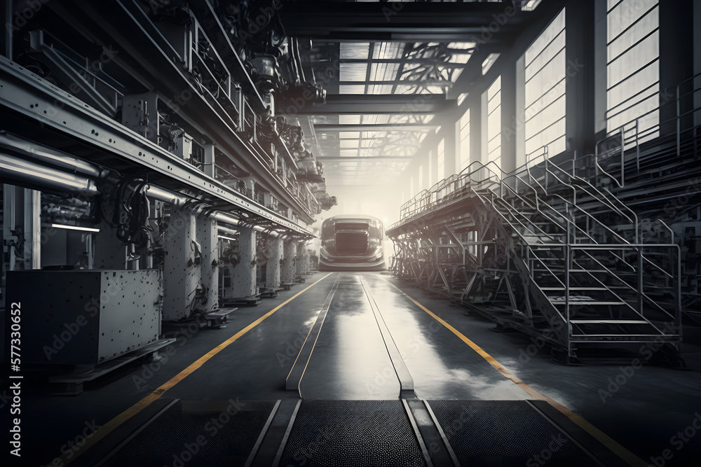 Automation aumobile factory concept. Robot assembly line in car ...