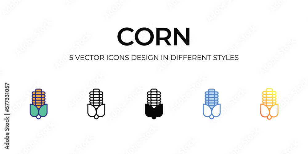 corn Icon Design in Five style with Editable Stroke. Line, Solid, Flat ...