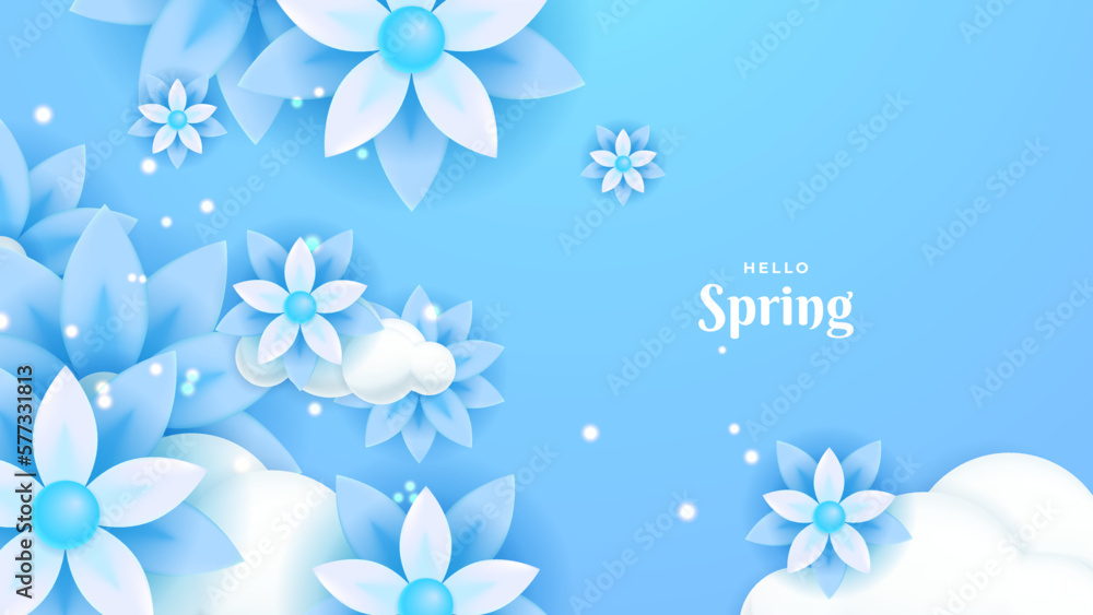 Paper style spring background vector. Blue floral illustration ...
