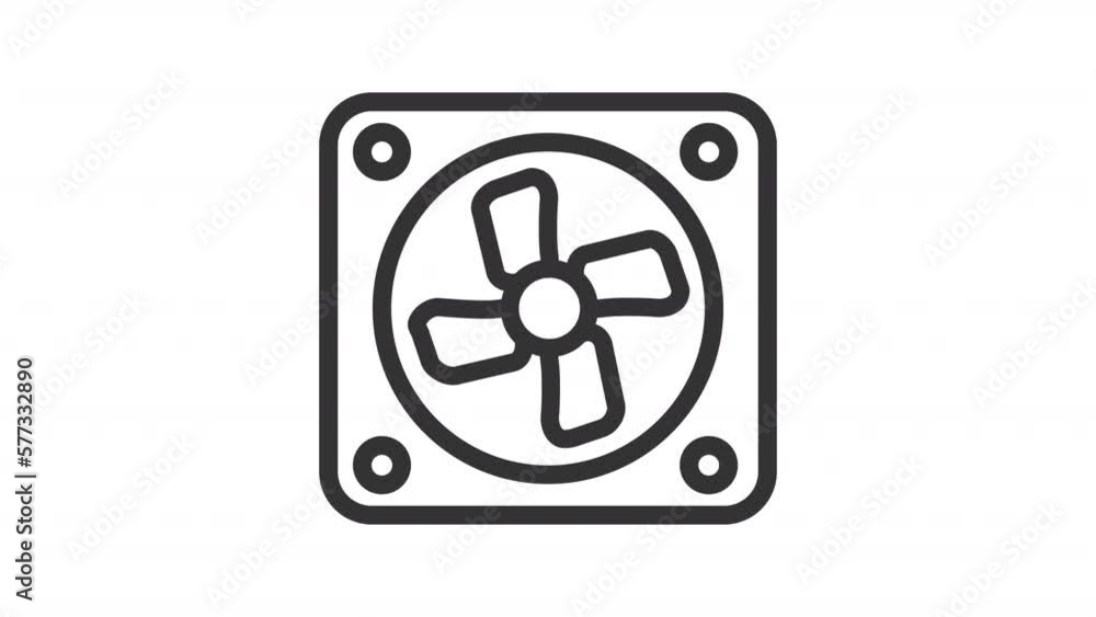Animated cpu cooler linear icon. Removes waste heat. Computer component ...