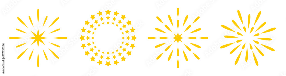 Fireworks vector set. Petard, stars, festival and event, celebrate and ...
