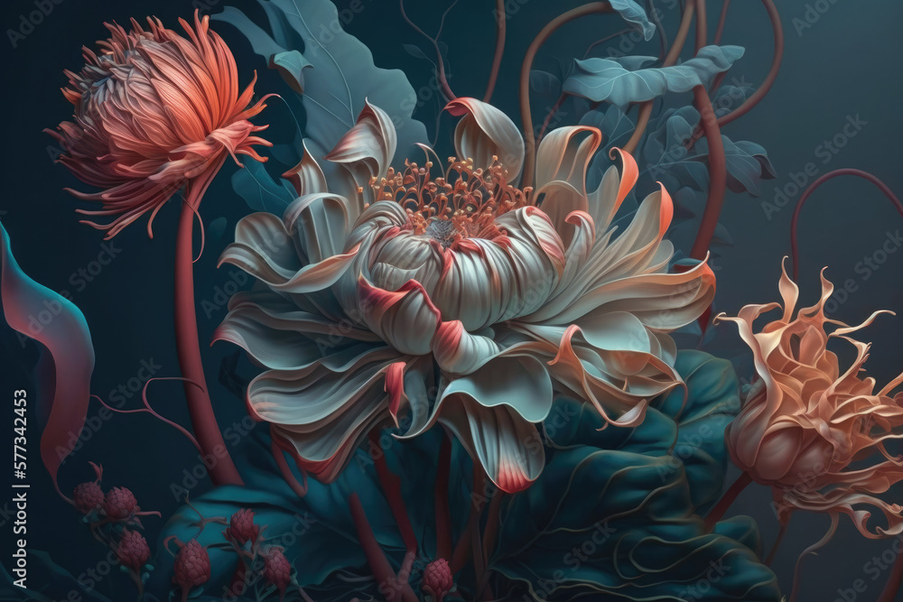 fantasy chic vintage wallpaper of a rococo blooms flowers dreamy ...