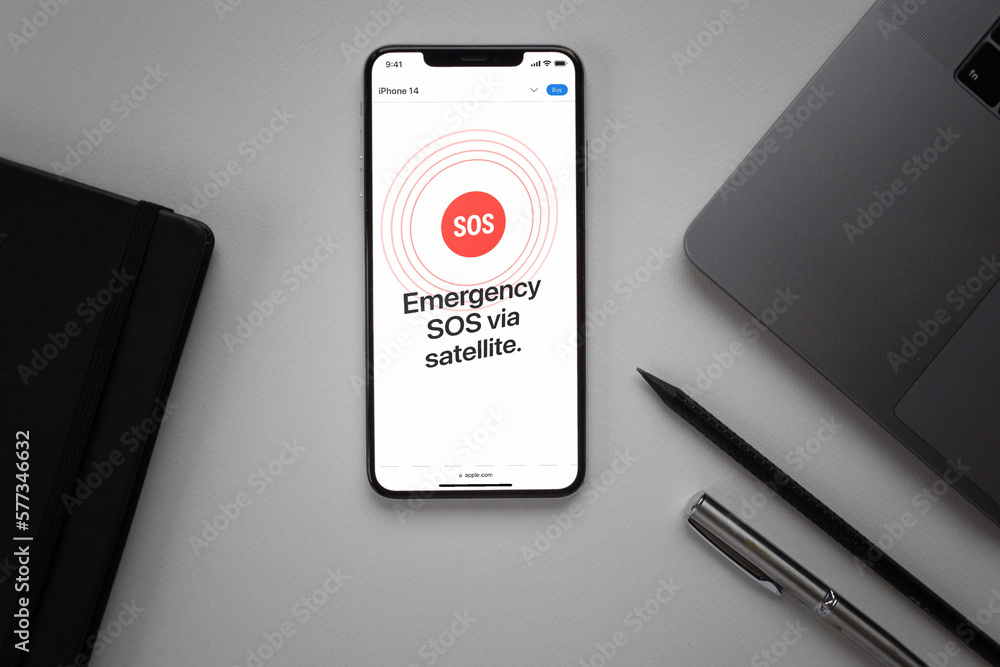 Mobile phone with Apple SOS Emergency Feature screen Stock Photo ...