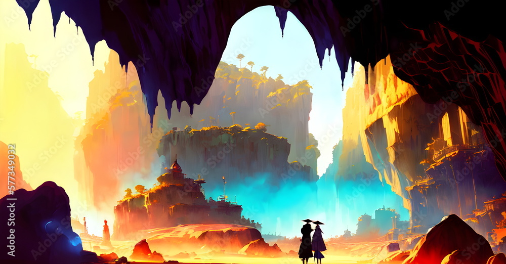 Crystal cave setting, Dungeon Den Underground fantasy Myetery tunnel ...