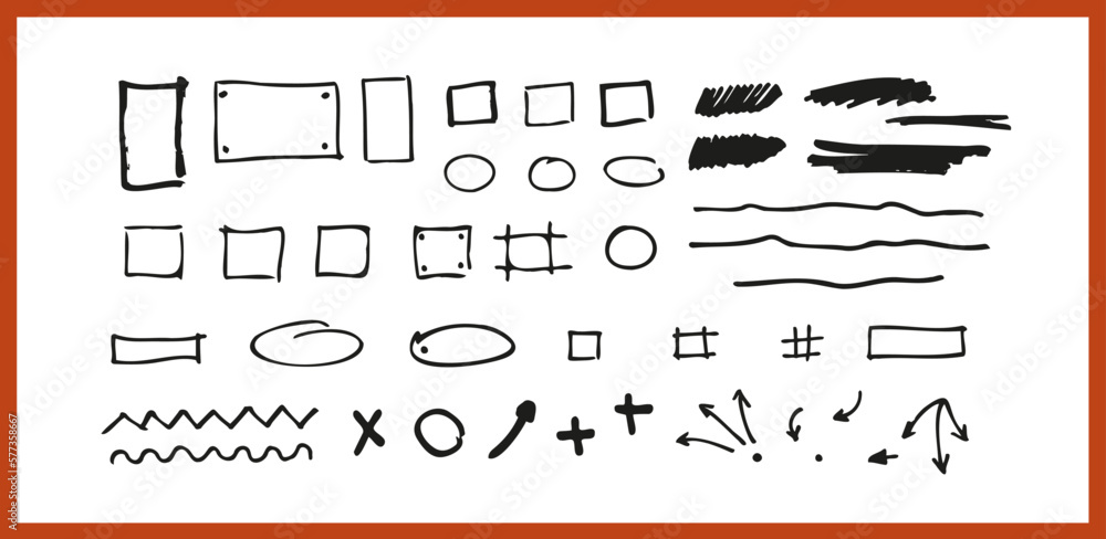 Super set of hand drawn check mark with various circular arrows and ...