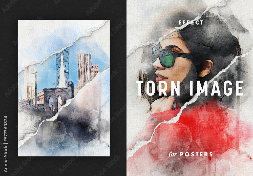 Torn Image Poster Effect Mockup Stock Template | Adobe Stock
