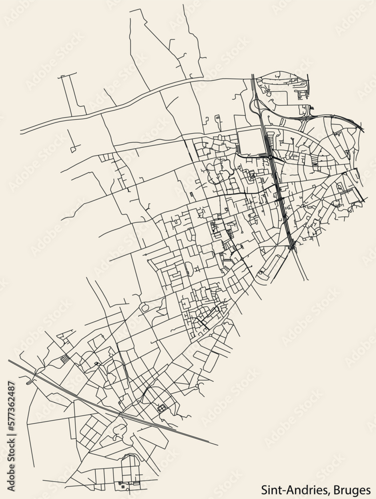Detailed hand-drawn navigational urban street roads map of the SINT ...