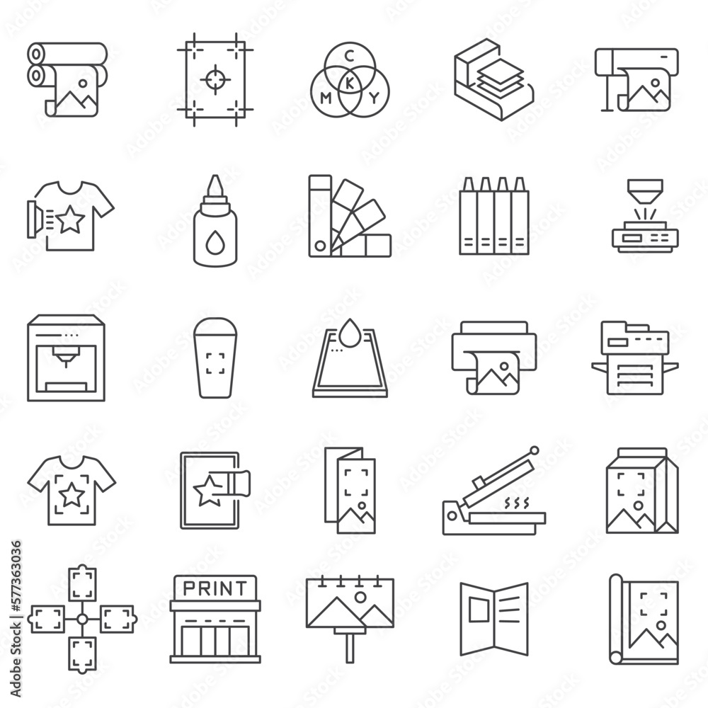 Printing, icon set. Digital and offset, linear icons. Line with editable stroke Stock Vector ...