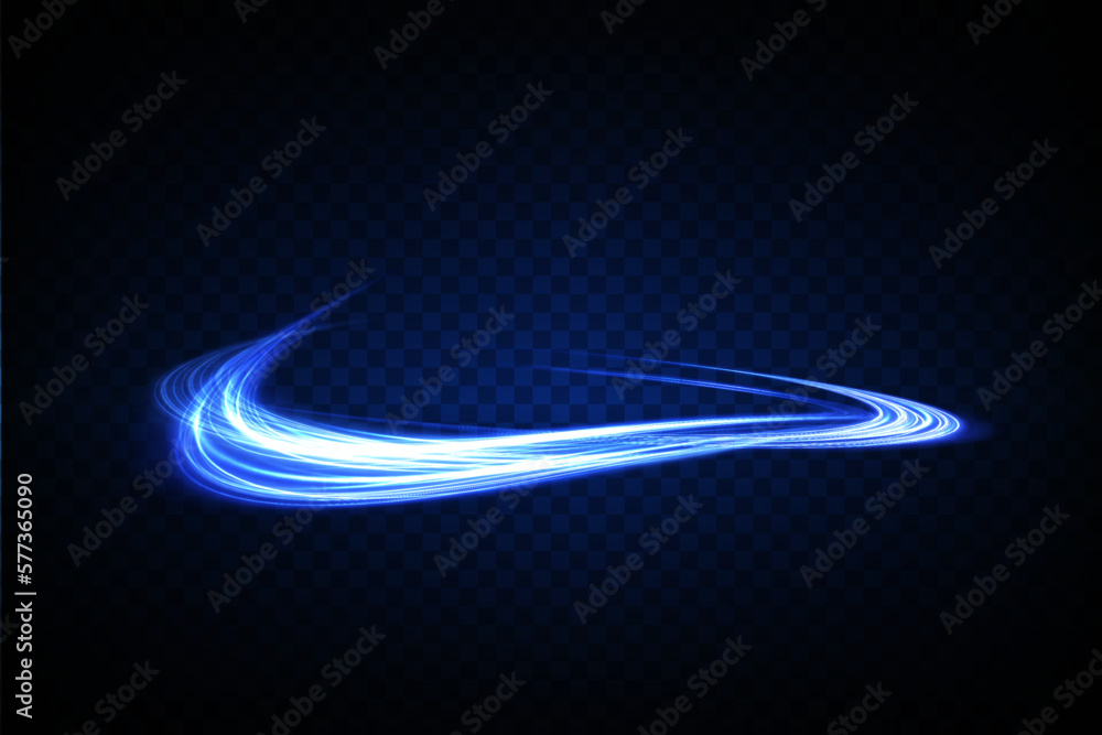 Abstract light lines of movement and speed with blue color and sparkles. Light everyday glowing ...