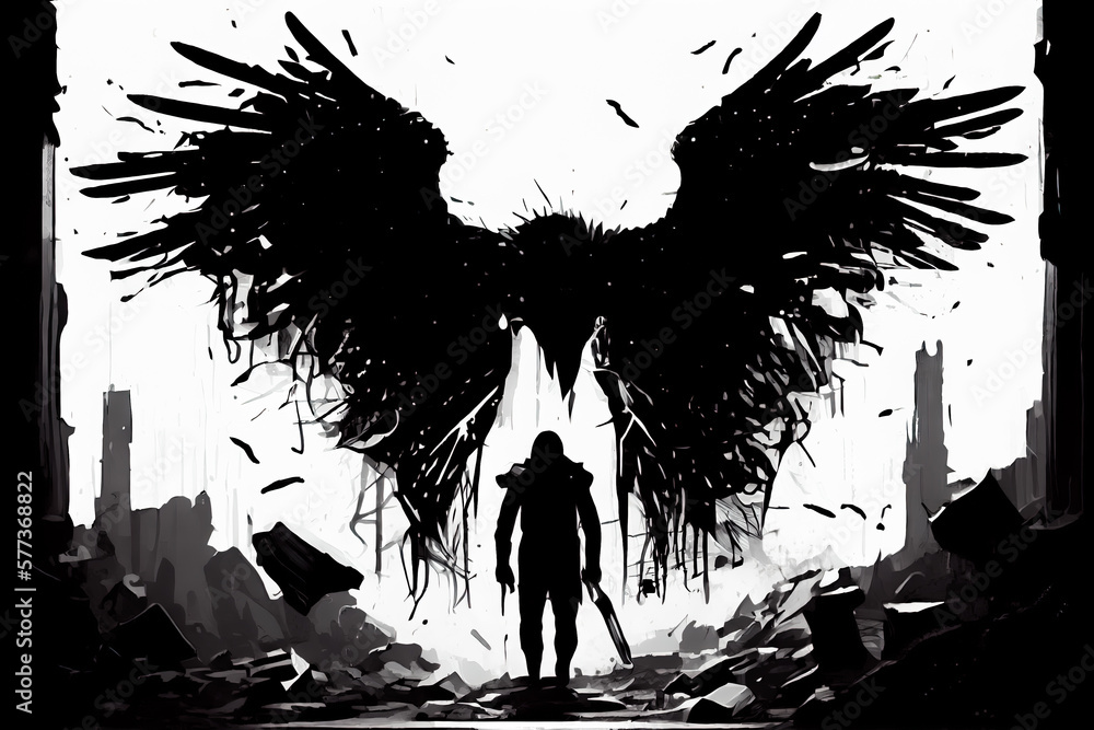 black and white illustration of a fallen angel. Generative AI Stock ...