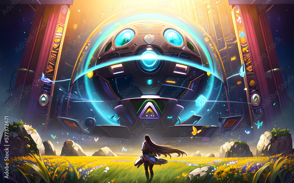 Ilustracja Stock: Anime backround magical drawing virtual enviornment ...