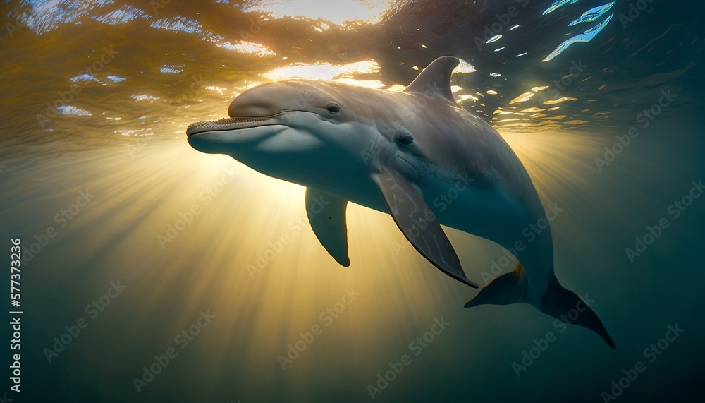 dolphin in the sea, Dolphin side view, golden hour, Ai Generate Stock ...