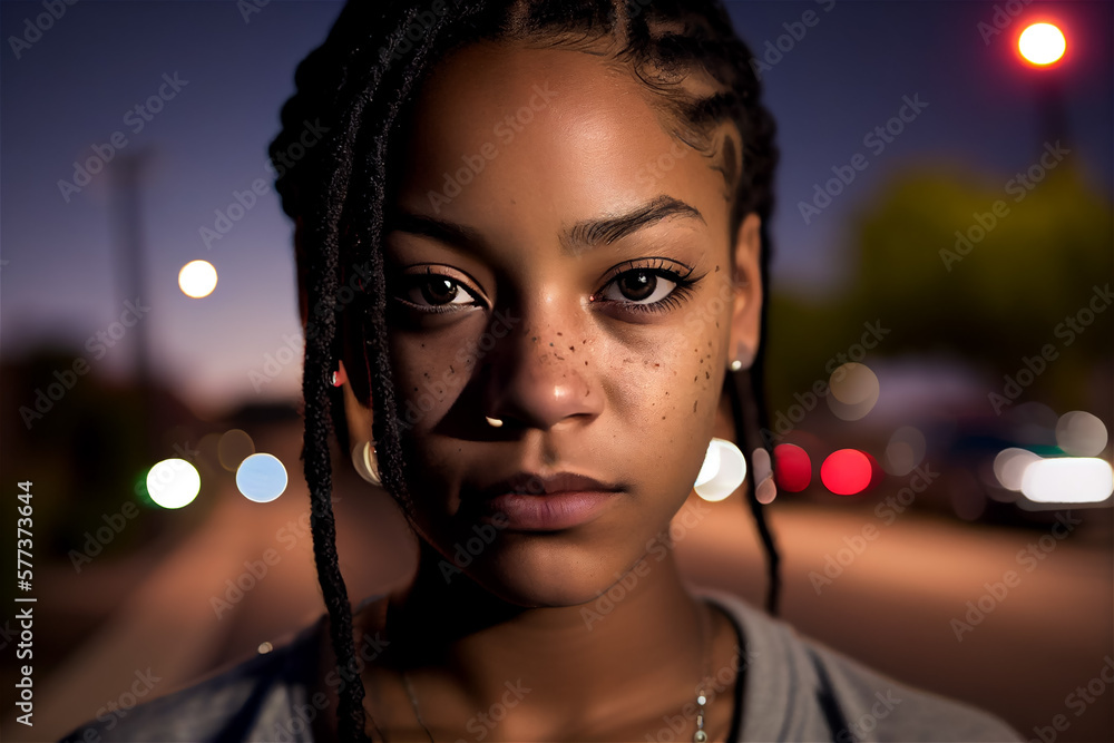 Member of youth gang portrait in the street city night lights, young ...