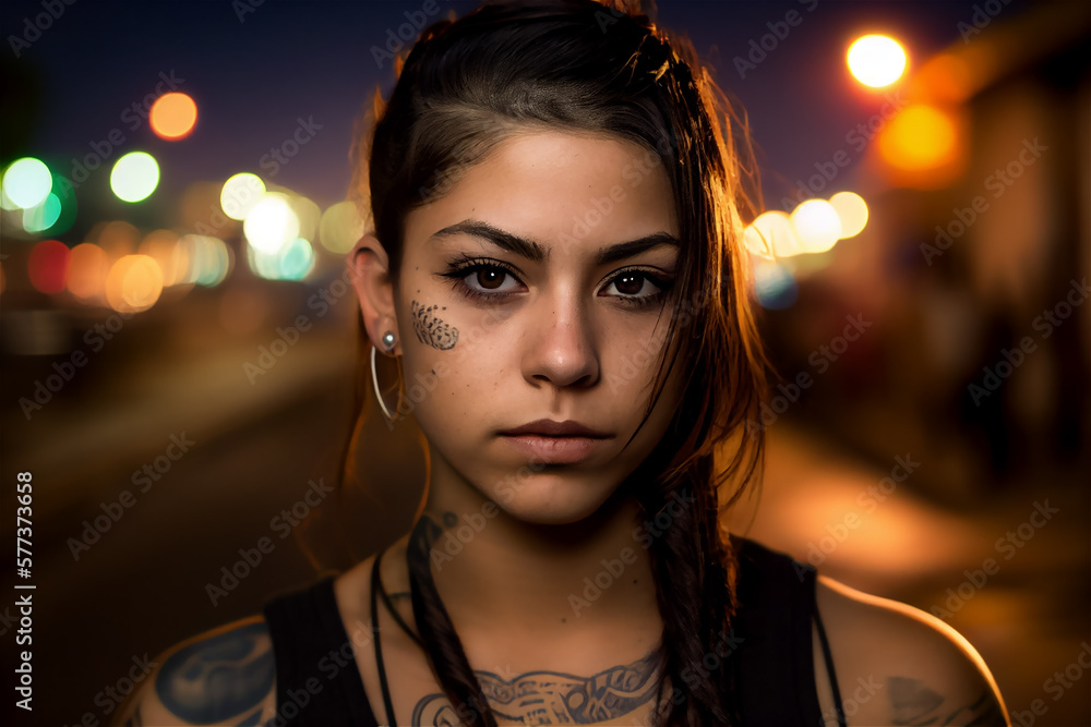 Member of youth gang portrait in the street city night lights, young ...