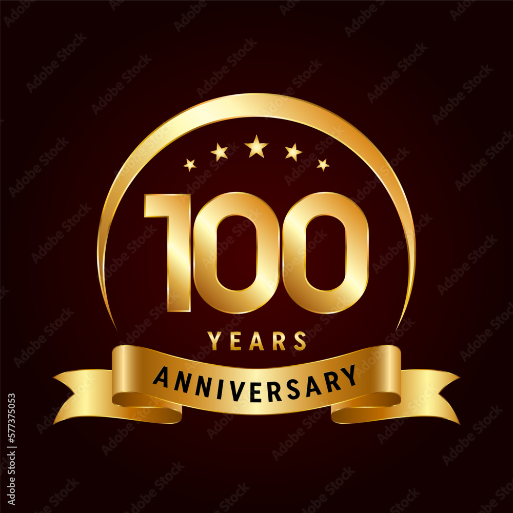 100th Anniversary logo design with golden ribbon. Logo Vector Template ...