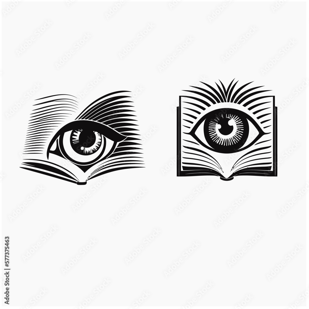 eye in open book illustration education logo for school, e-learning ...