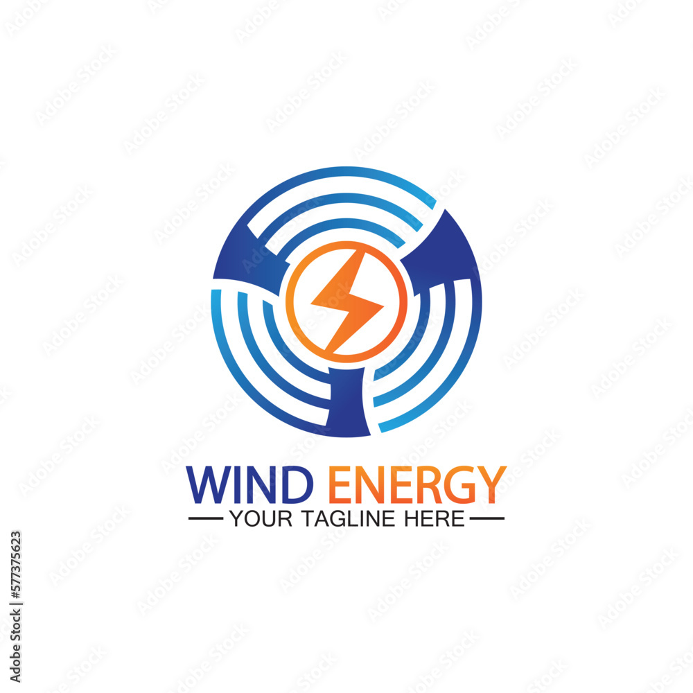 Wind energy logo. renewable energy icon with wind turbines and thunder ...