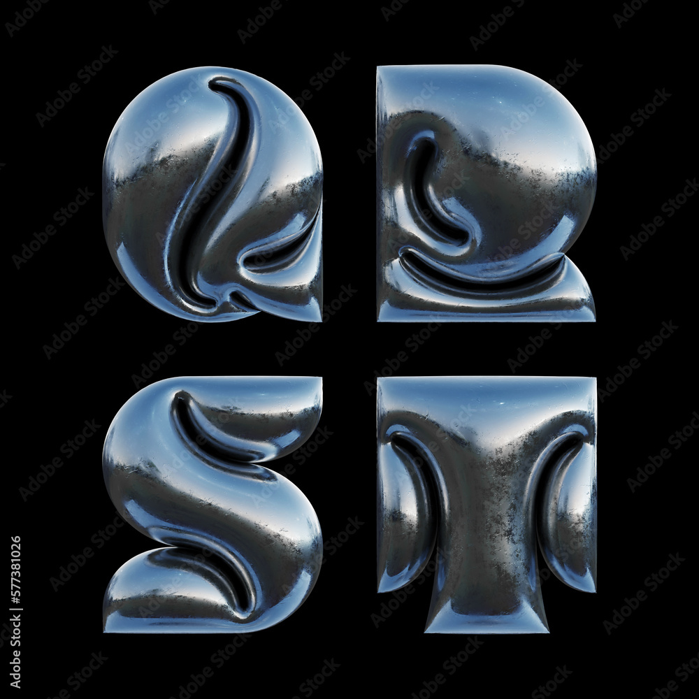 3d rendered set of letters made of metallic foil with bold inflated ...