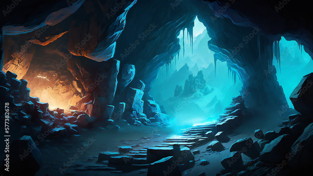 Fantasy world, cave, game background, RPG, digital illustration, AI ...