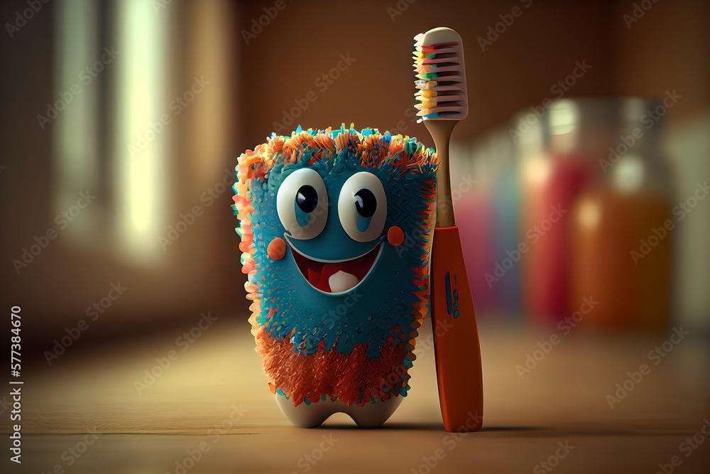 cartoon child character with toothbrush, cheerful smile, Cartoon ...