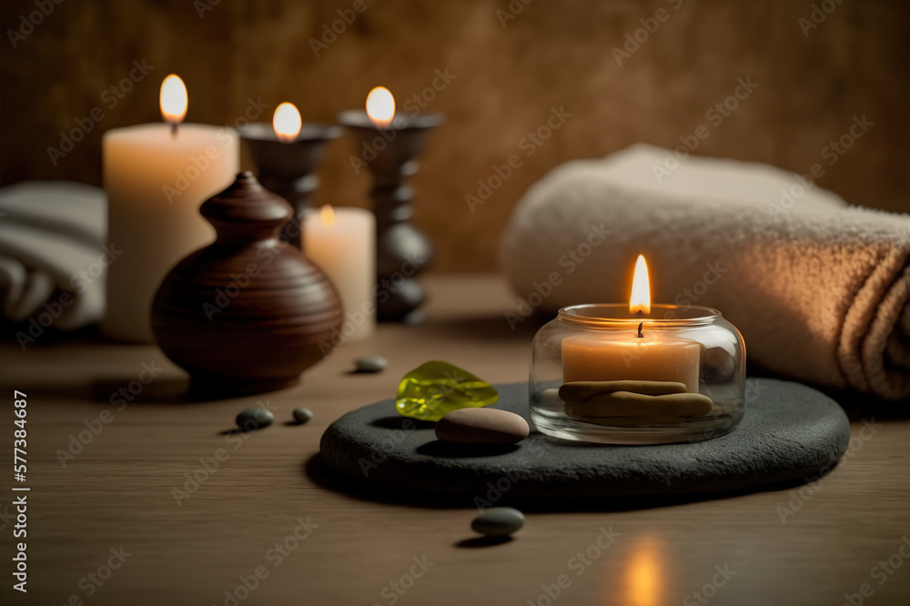 AI Generative image, spa accessory composition set in spa hotel ...
