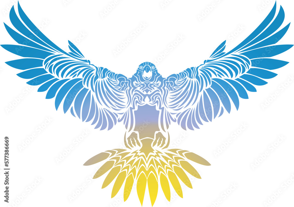 Engraving of a stylized hawk. Line drawing. Decorative bird. Falcon ...